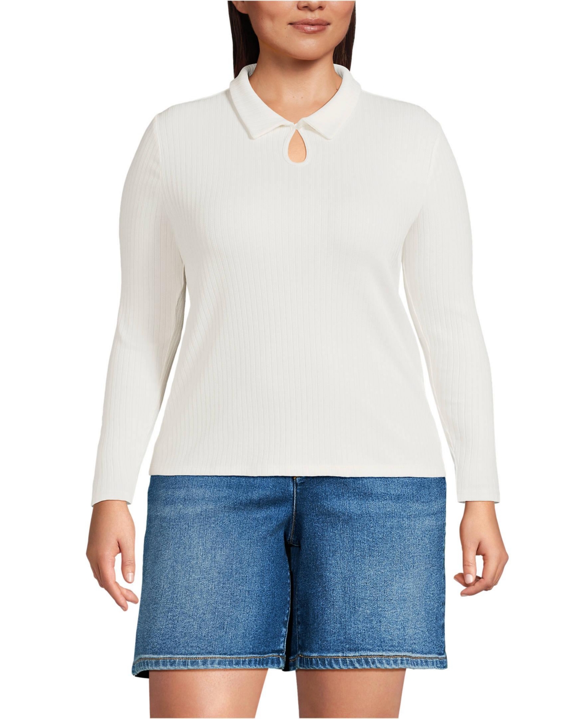 Click here for Lands End Plus Size Long Sleeve Pointelle Rib Keyh... prices