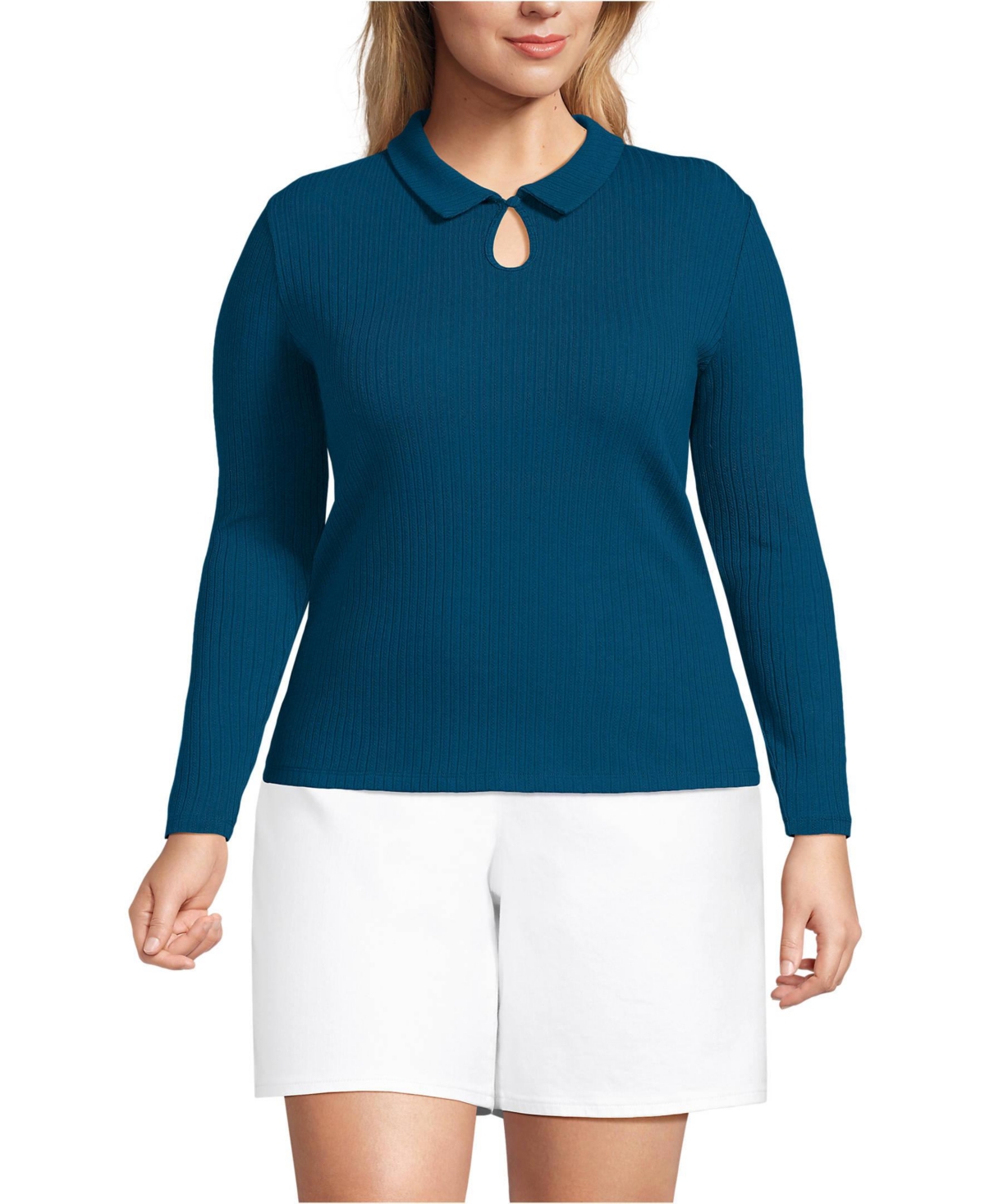Click here for Lands End Plus Size Long Sleeve Pointelle Rib Keyh... prices