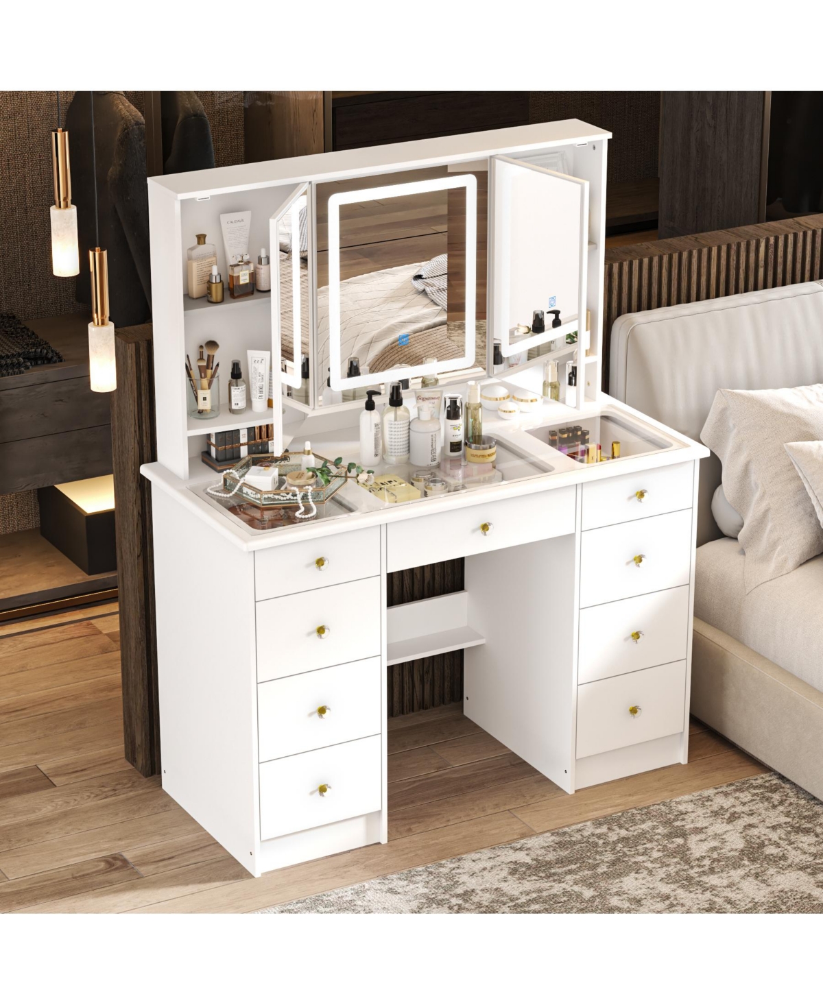 Click here for Homsee Glass Top 9-Drawers and 3-Mirrors Makeup Va... prices
