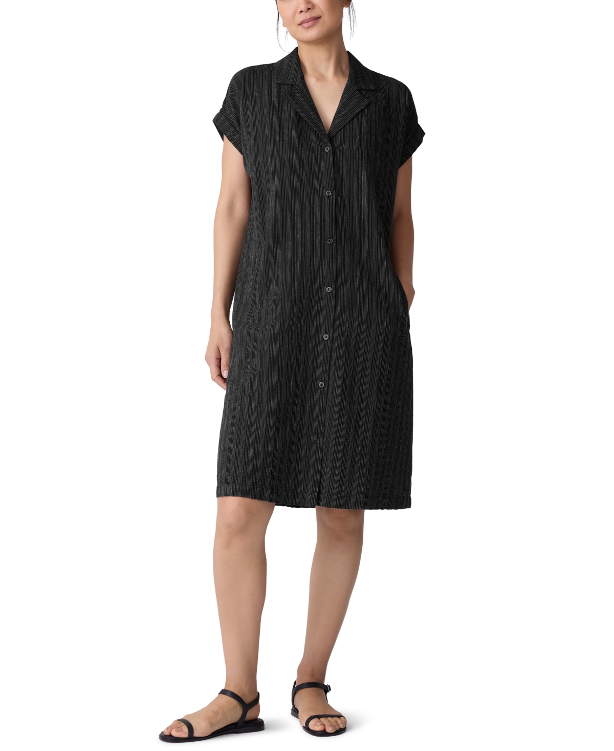 Click here for Eileen Fisher Womens Striped Notched-Collar Shirtd... prices