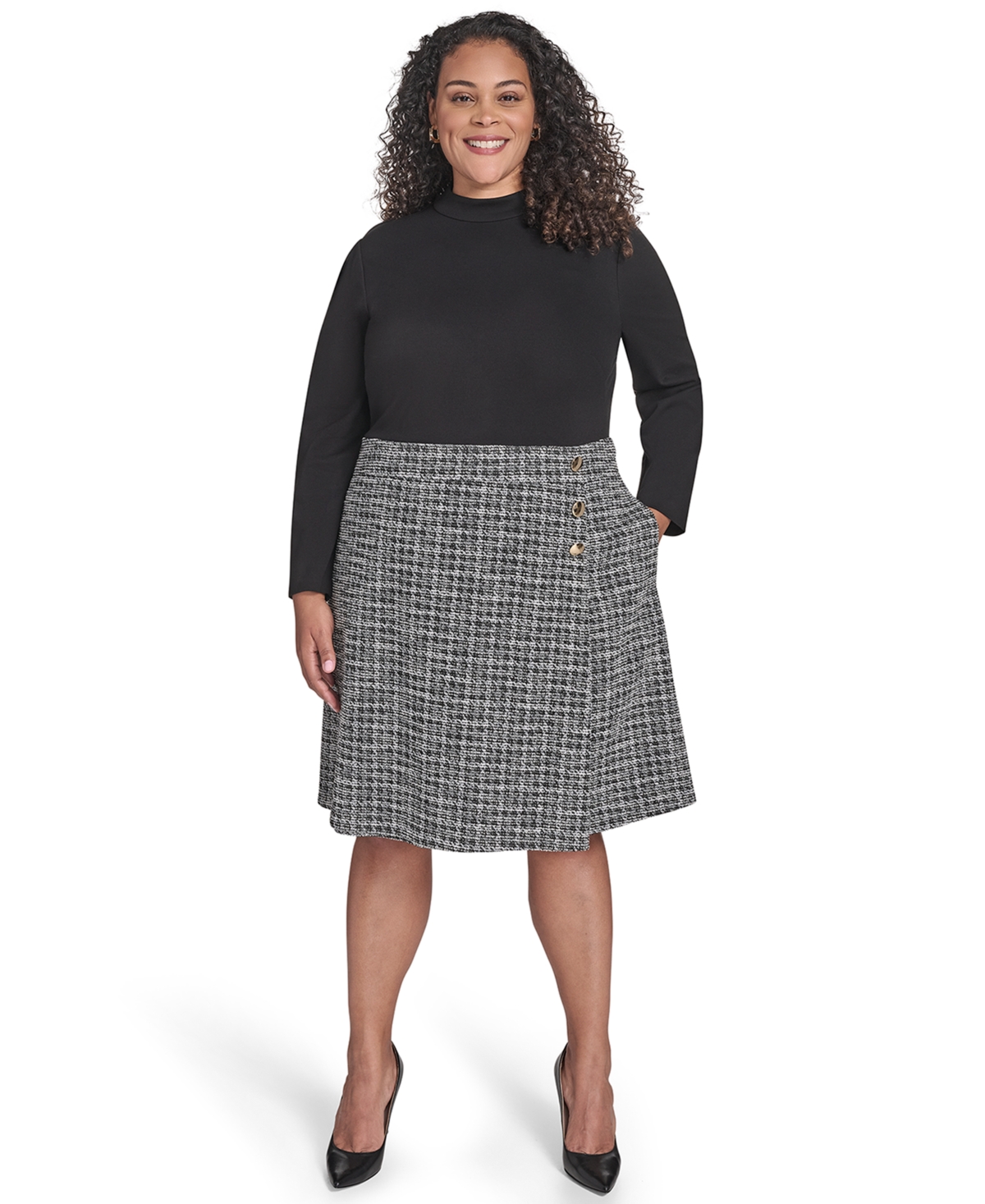 Click here for Eliza J Plus Size Mock Neck Twofer Dress - Black... prices