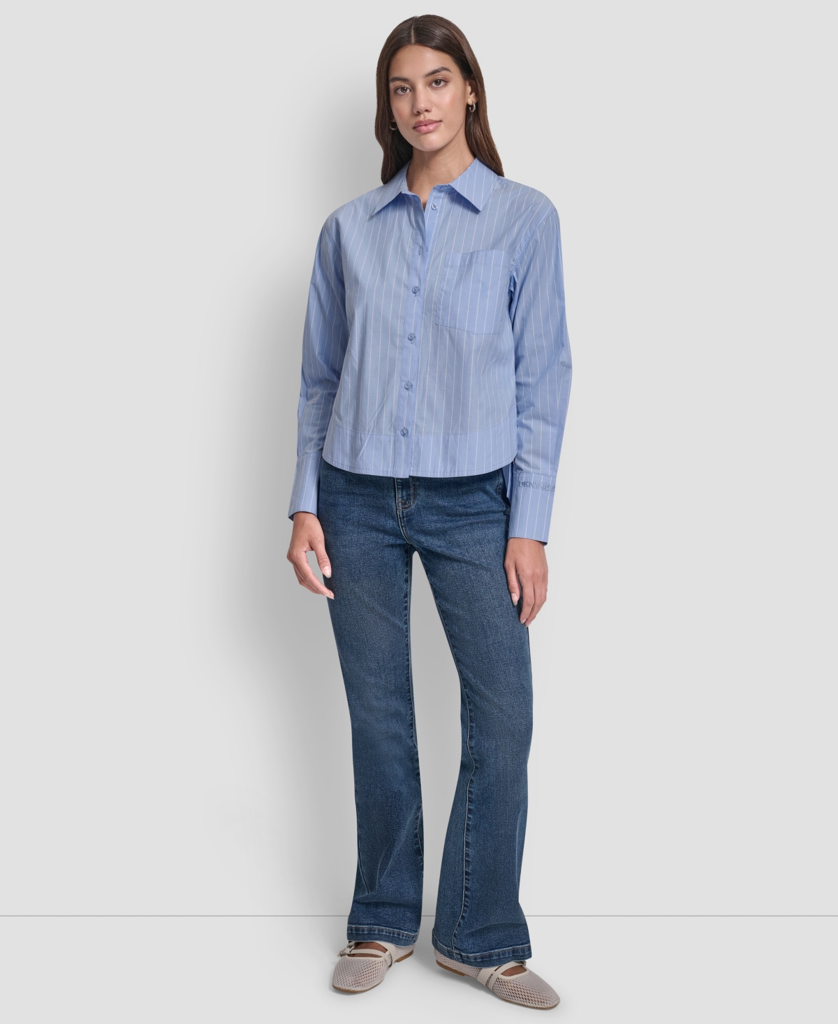 Click here for Dkny Jeans Womens Cropped Long Sleeve Button Front... prices