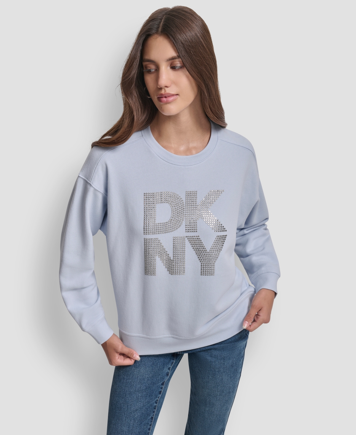Click here for Dkny Jeans Womens Rhinestone Logo Cotton Crewneck... prices