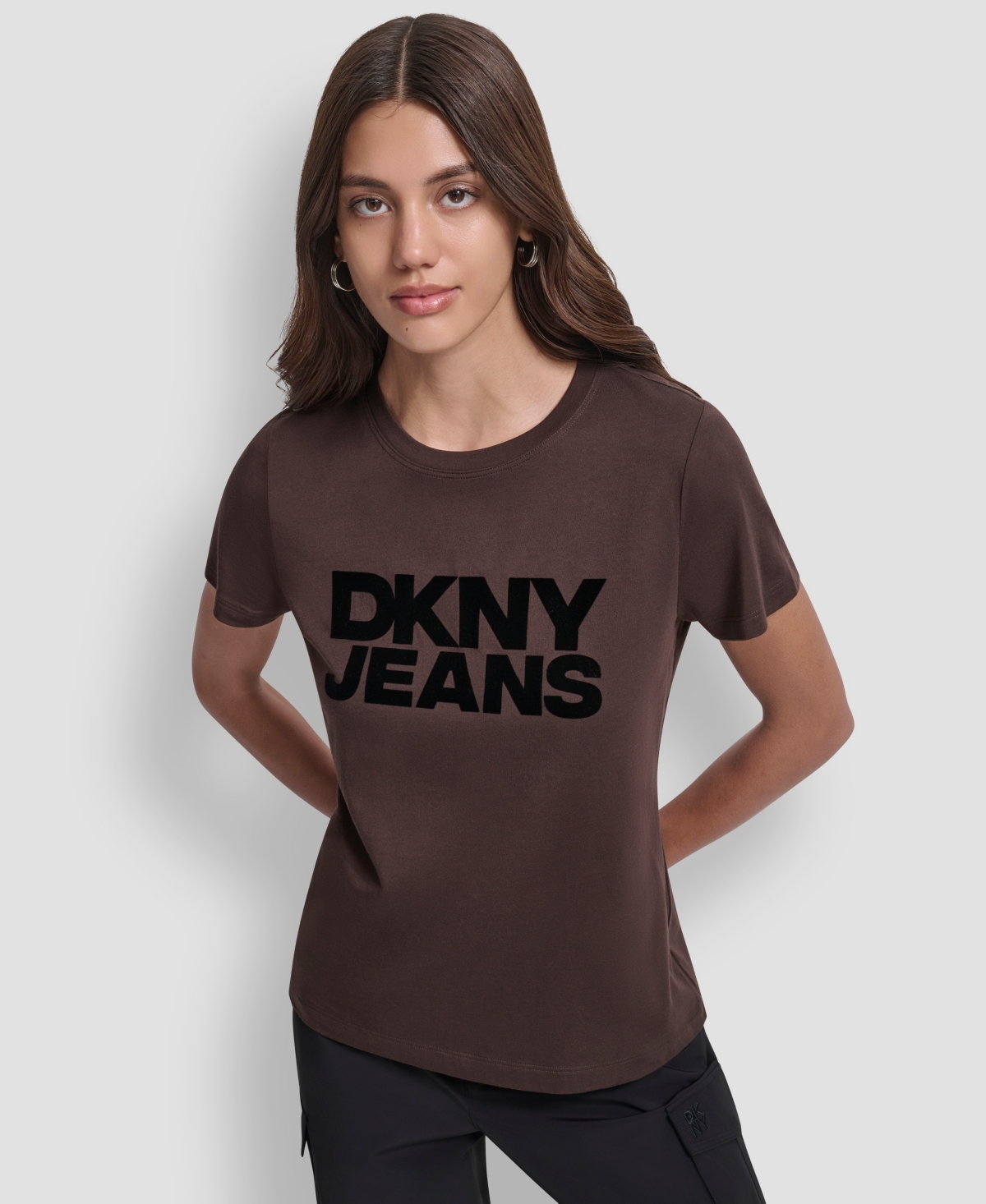 Click here for Dkny Jeans Womens Flocked Logo Crewneck T-Shirt -... prices