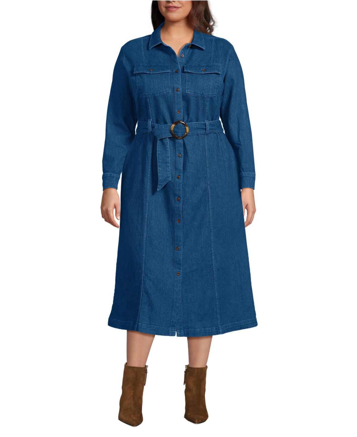 Click here for Lands End Plus Size Soft Denim Midi Shirt Dress -... prices