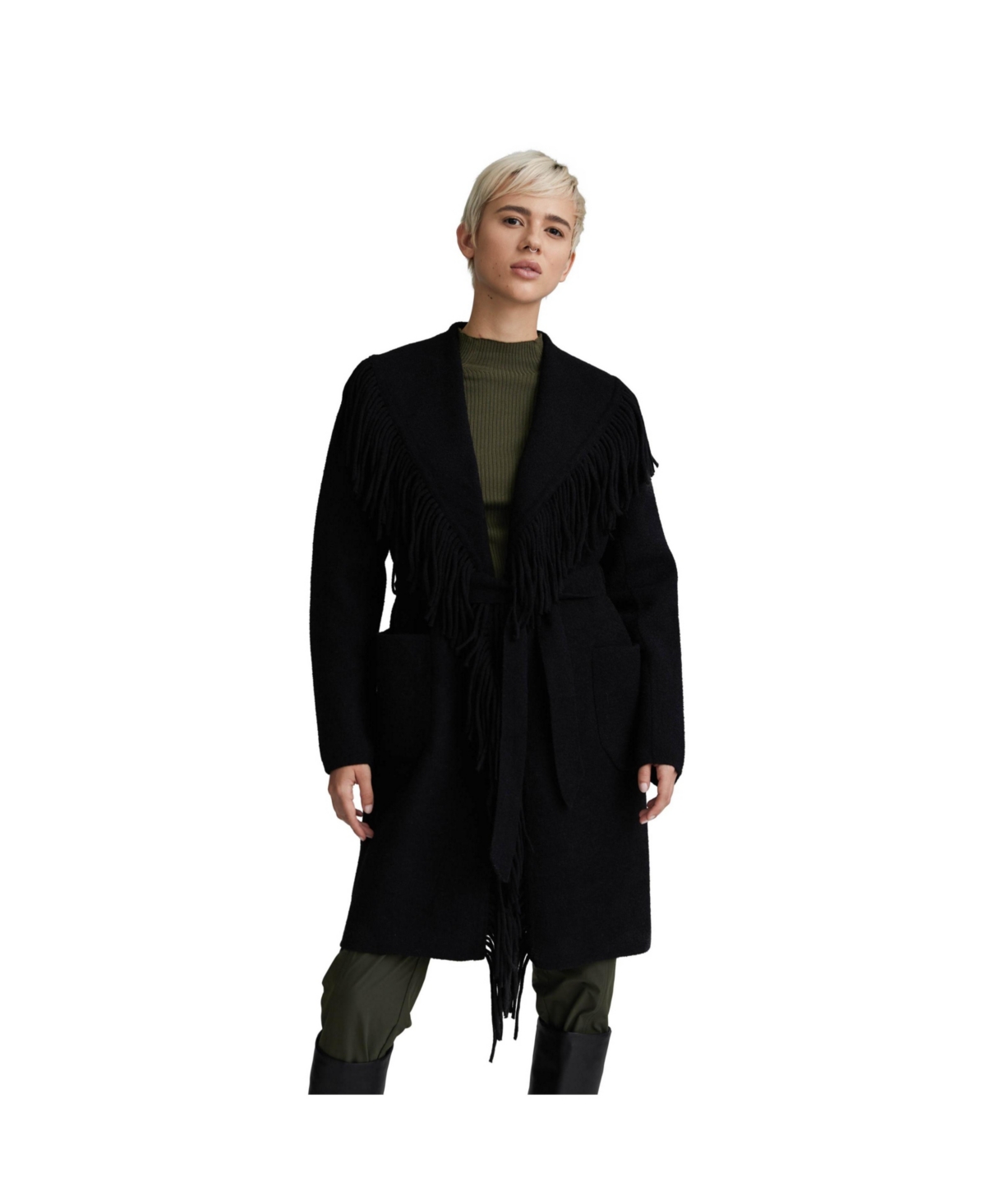 Click here for Nvlt Womens Wrap Fringe Mink Eyelash Coatigan - Bl... prices