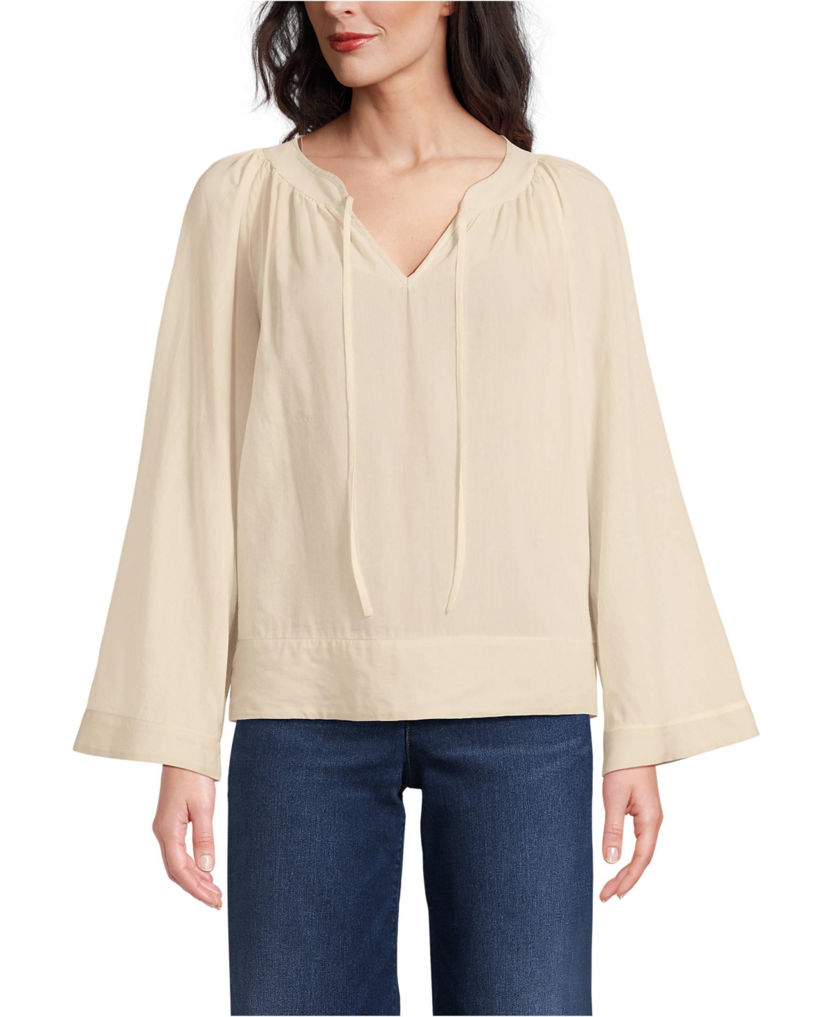 Click here for Lands End Womens Voile Tie Neck Poet Blouse - Drie... prices