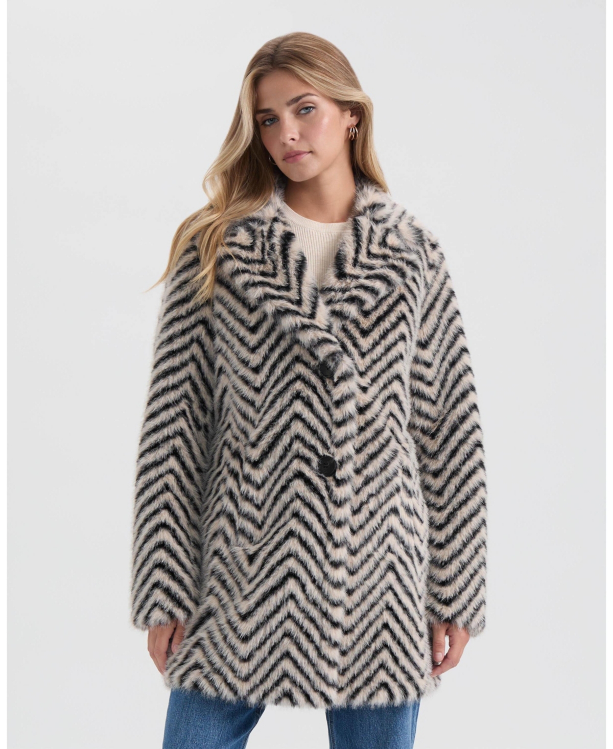 Click here for Ellen Tracy Womens Chevron Shearling Overcoat - Li... prices