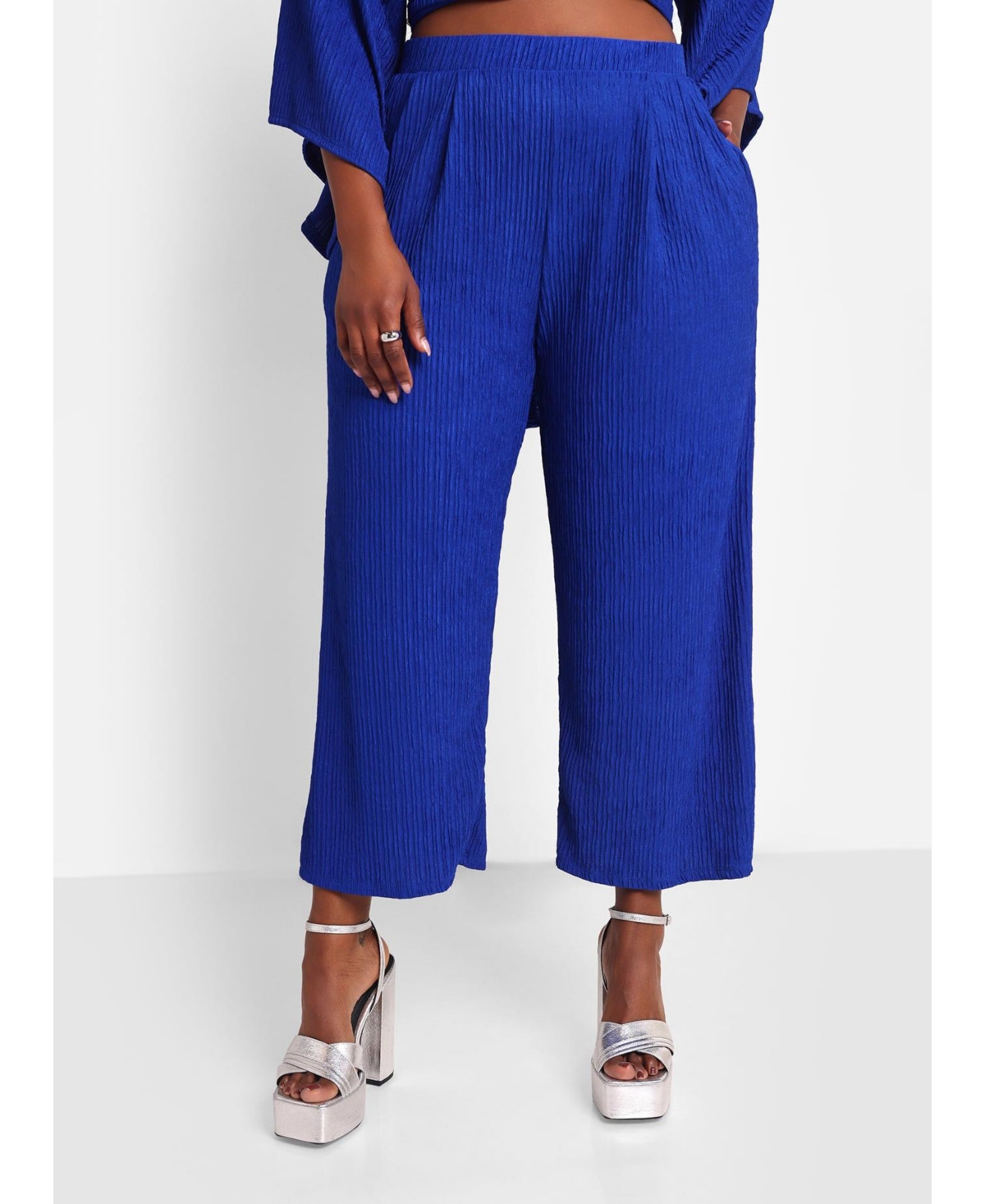 Click here for Rebdolls Womens Textured Cropped Wide Leg Pant - R... prices