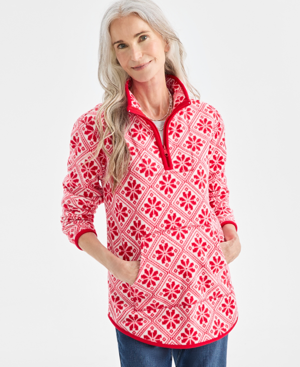 Click here for Style & Co Womens Polar Fleece Quarter-Zip Mock-Ne... prices