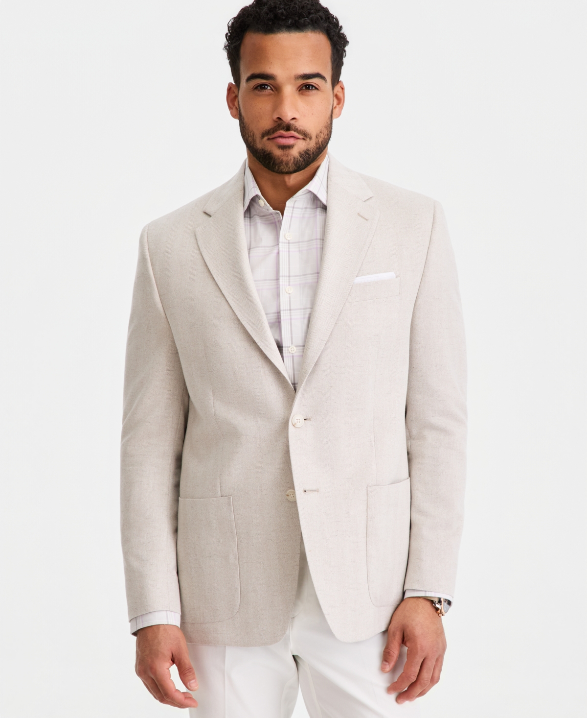 Click here for Michael Kors Mens Classic-Fit Tan Herringbone Blaz... prices