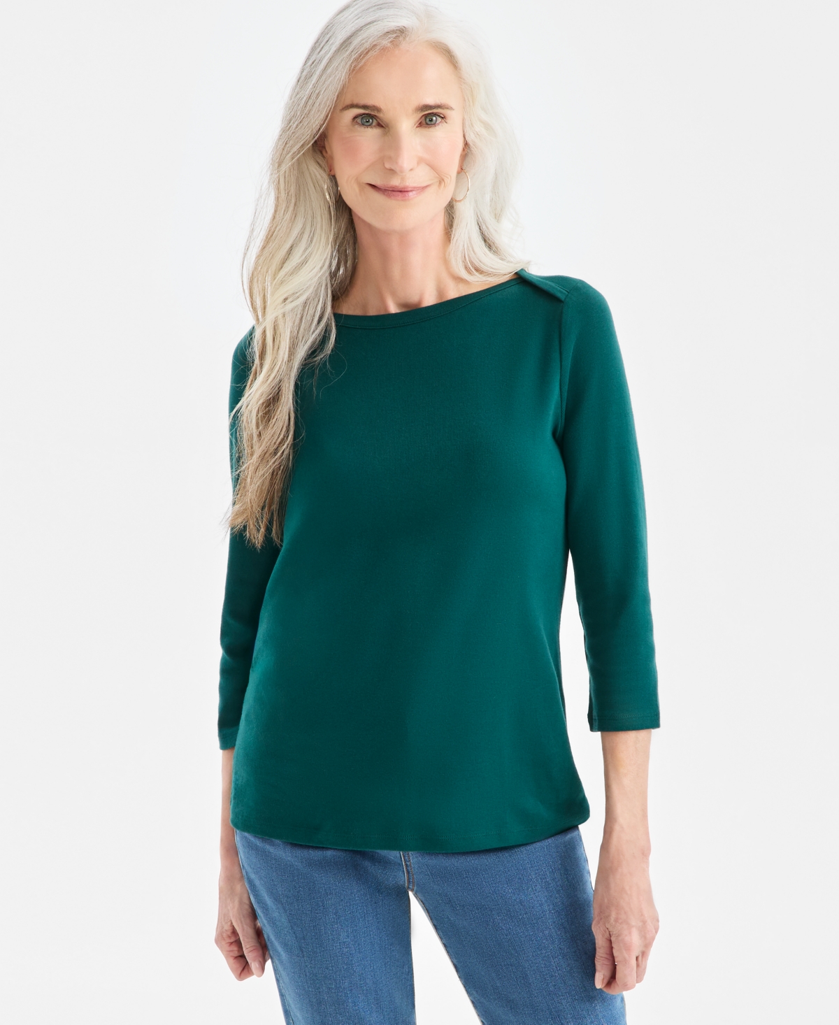 Click here for Style & Co Womens Petite Pima Cotton 3/4-Sleeve Bo... prices