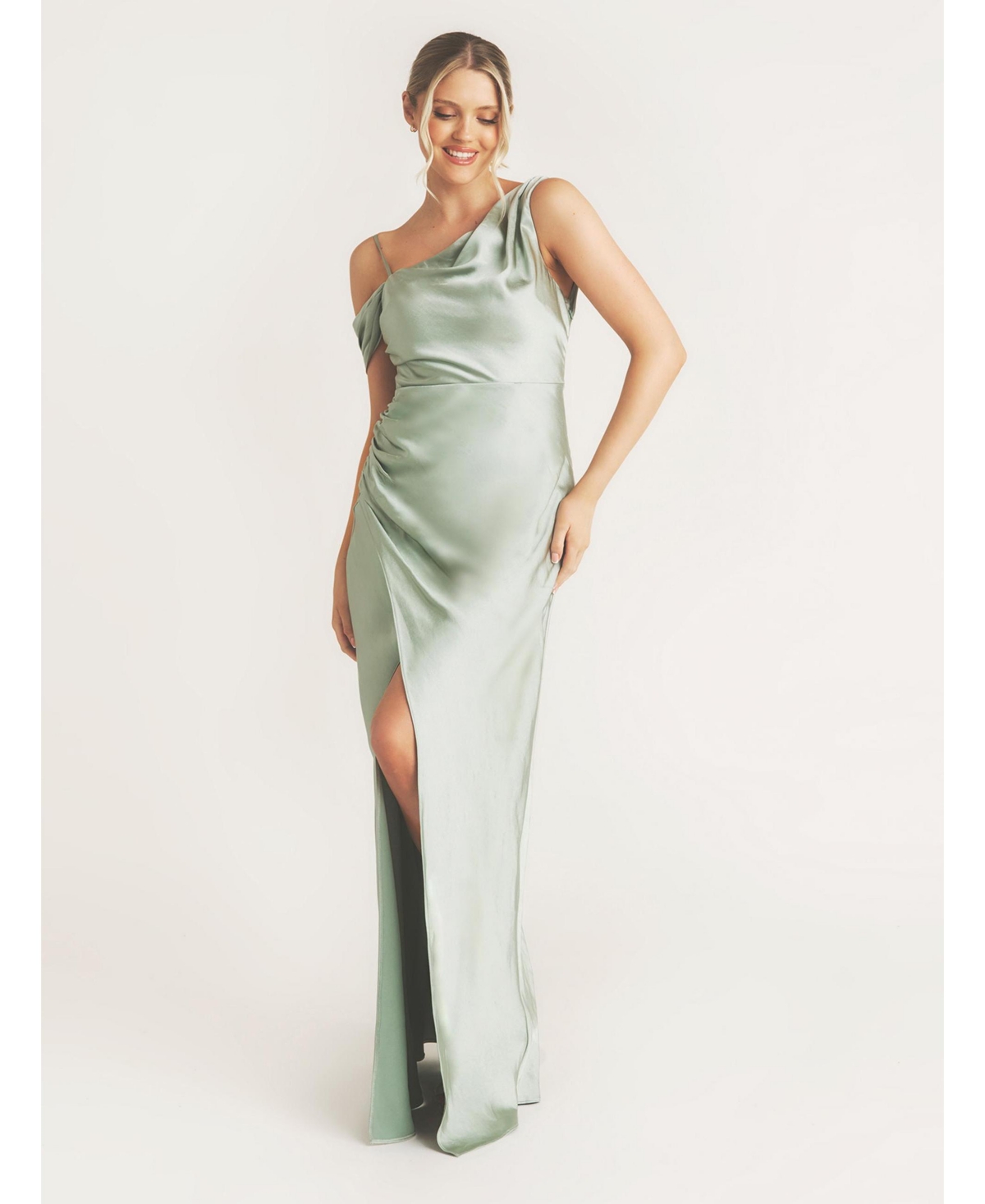 Click here for Six Stories Womens Asymmetric Bardot Satin Bridesm... prices