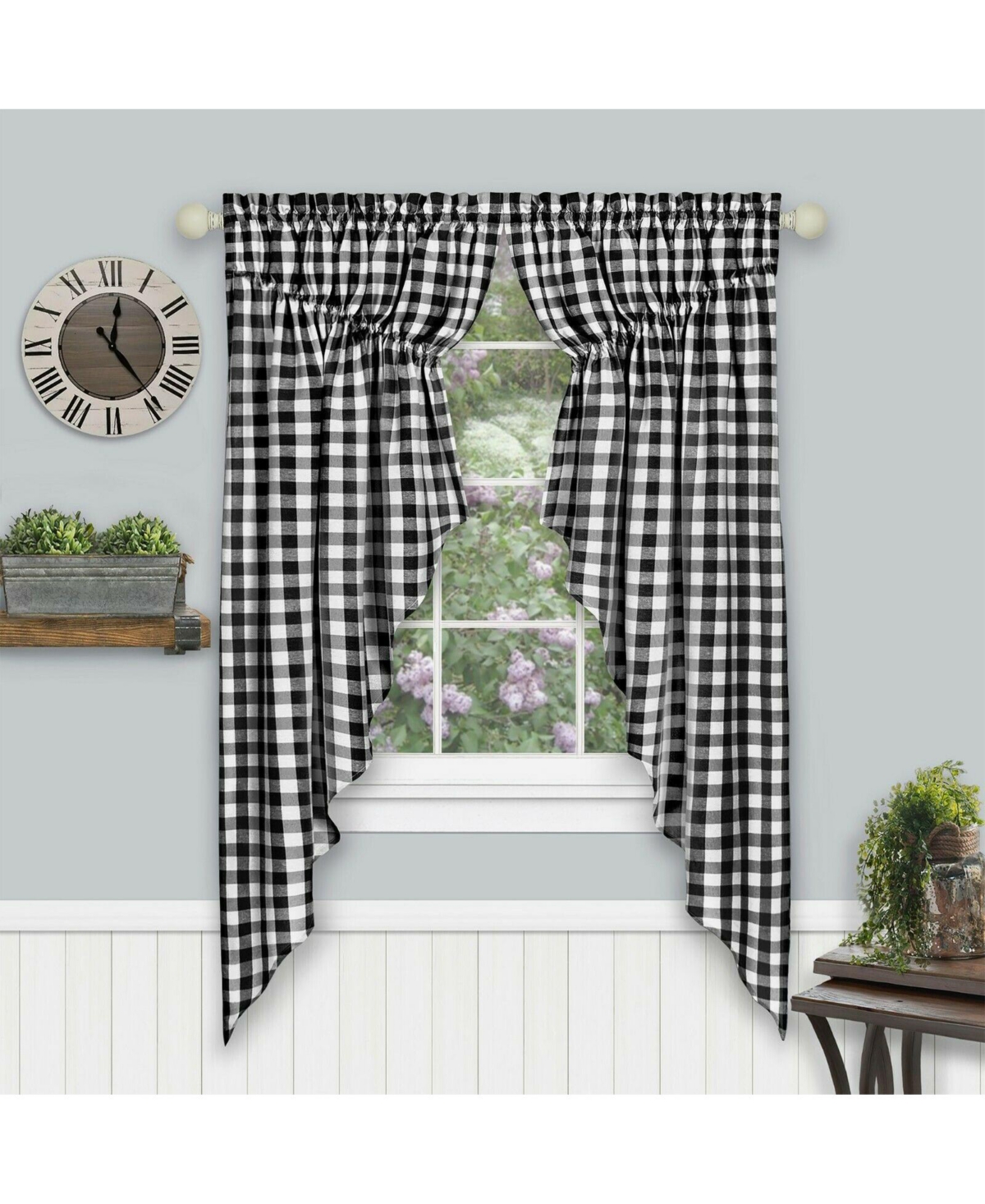 Click here for Kate Aurora Farmhouse Plaid Gingham Check Swag Val... prices