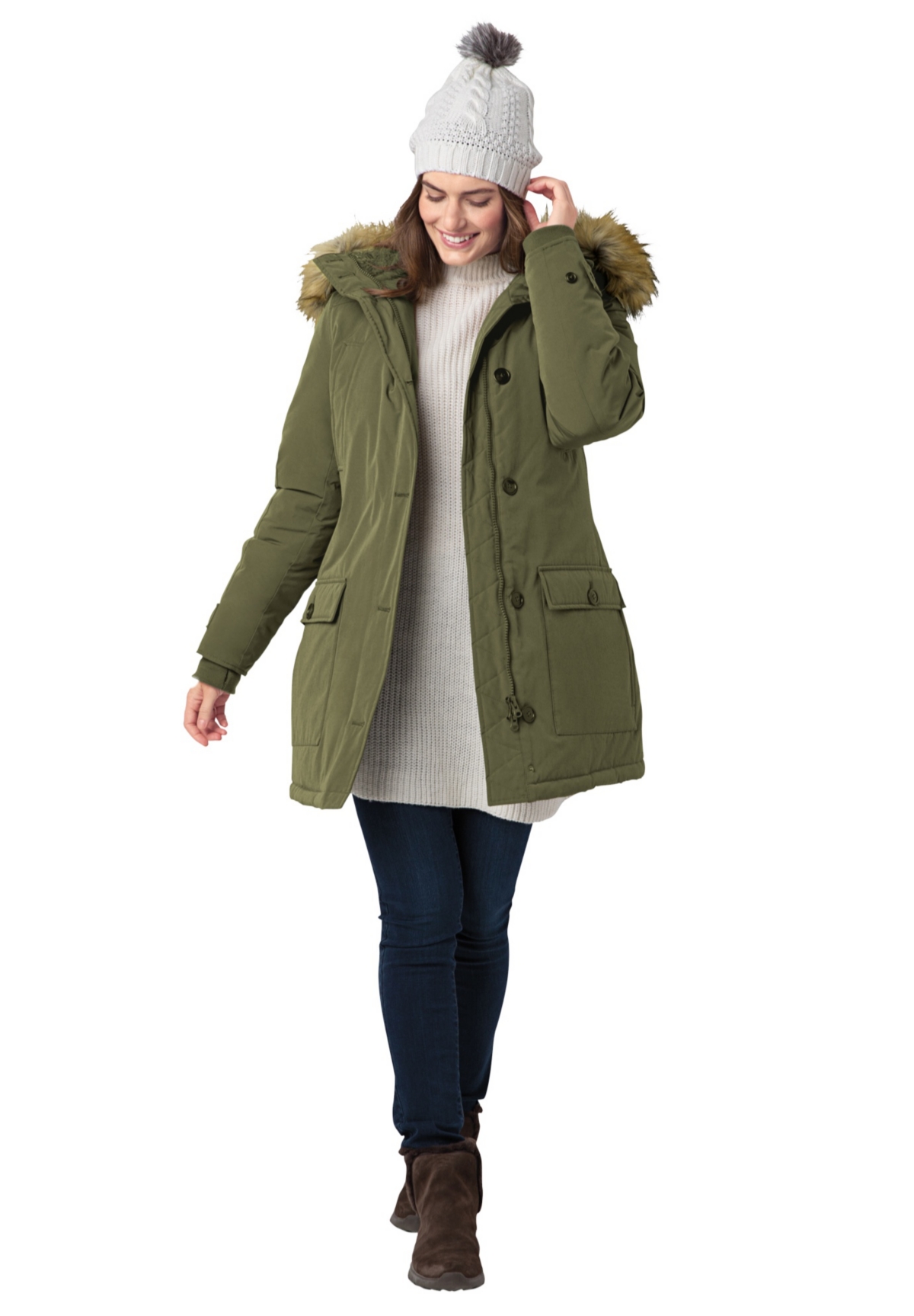 Click here for Woman Within Plus Size The Arctic Parka - Dark oli... prices