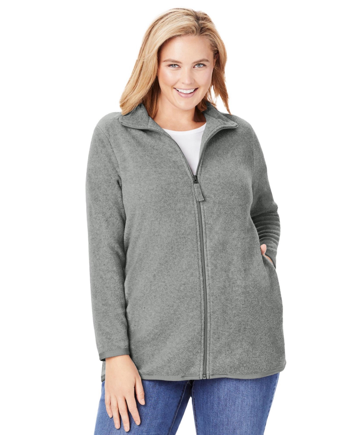 Click here for Woman Within Plus Size Zip-Front Microfleece Jacke... prices