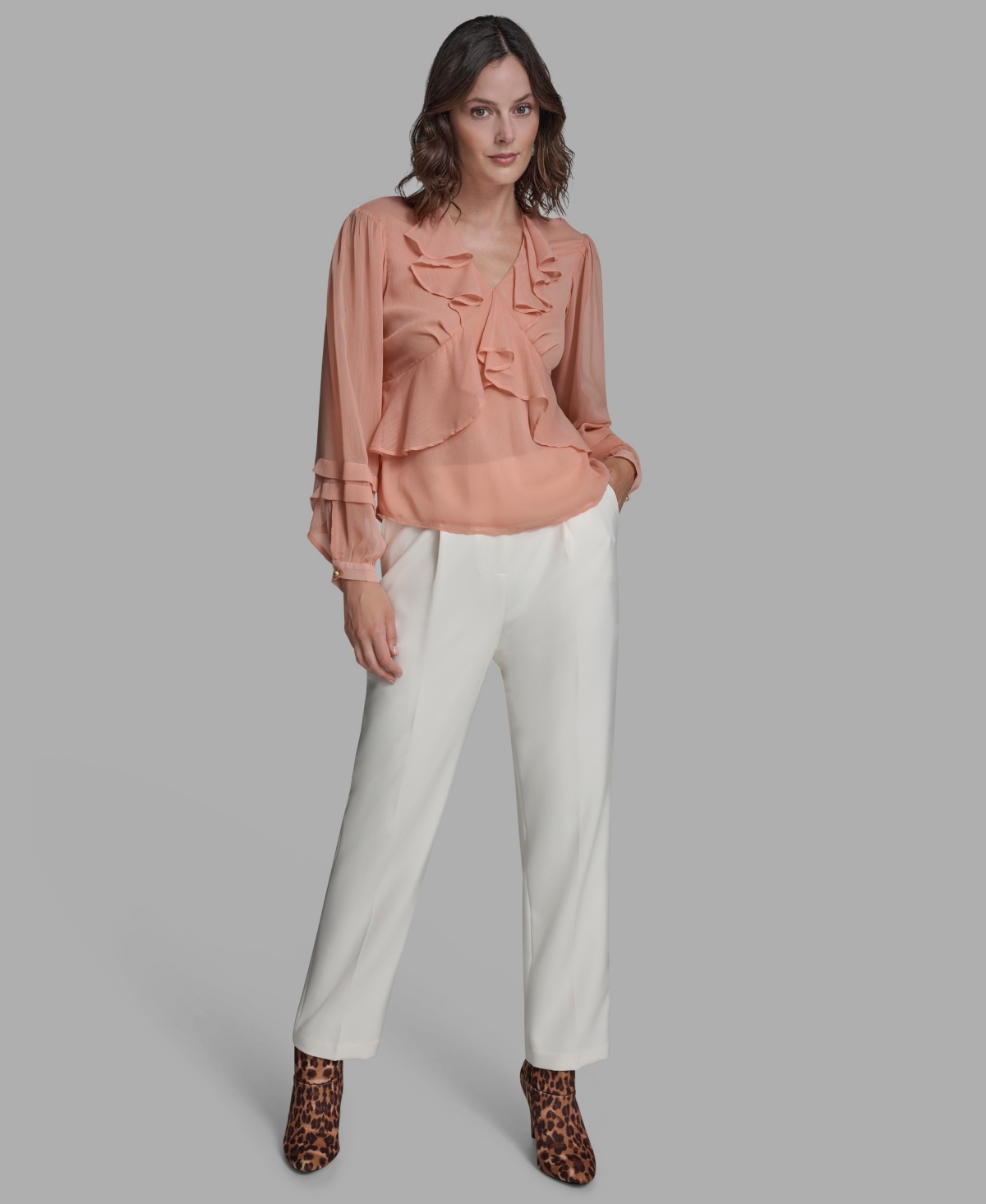 Click here for Bcbg Womens Long Sleeve Ruffle V-Neck Blouse - Vin... prices