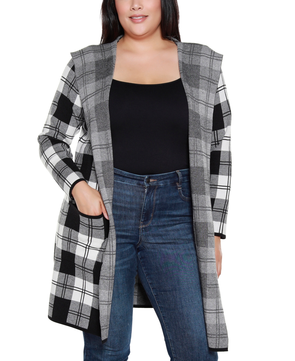 Click here for Belldini Plus Size Hooded Plaid Coatigan Sweater -... prices
