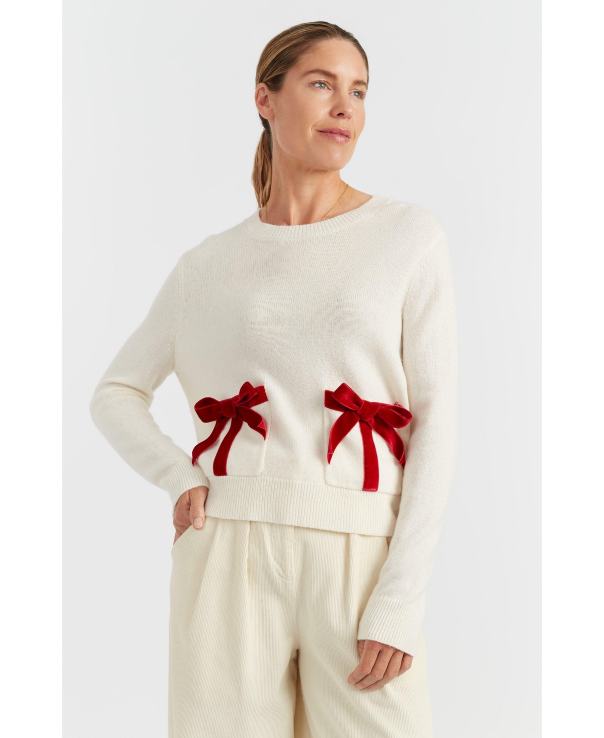 Click here for Chinti & Parker Womens Wool-Cashmere Velvet Bow Sw... prices