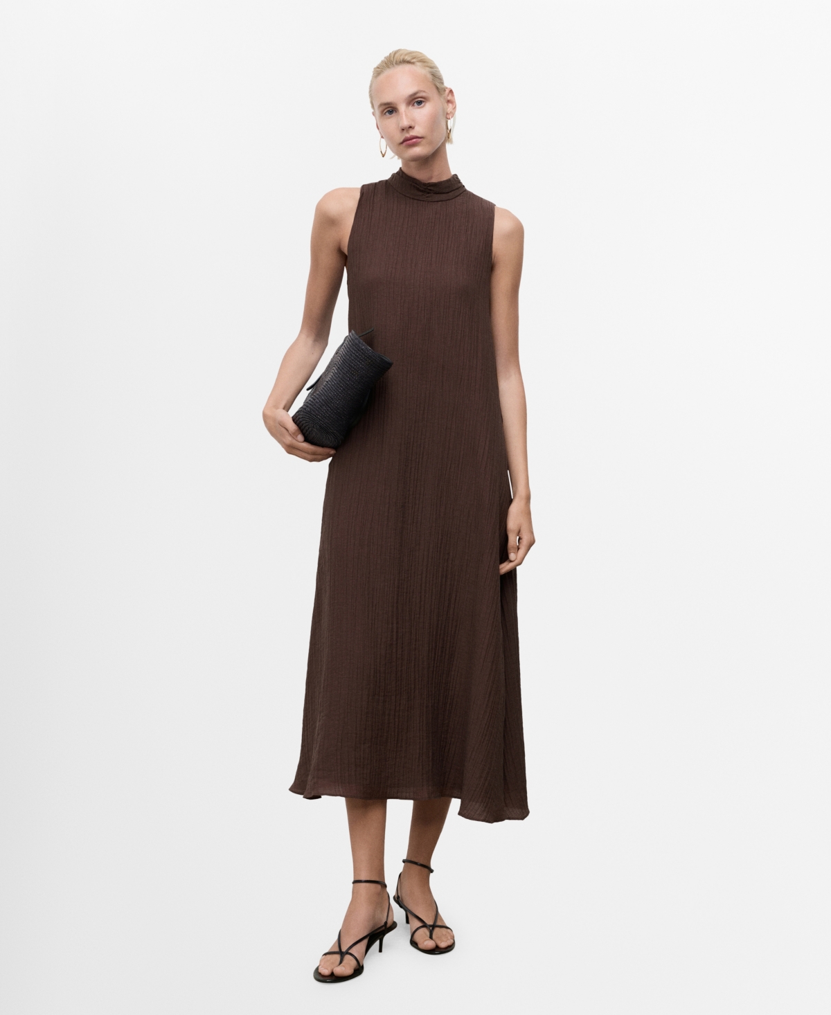 Click here for Mango Womens Halter-Neck Lyocell Dress - Chocolate prices