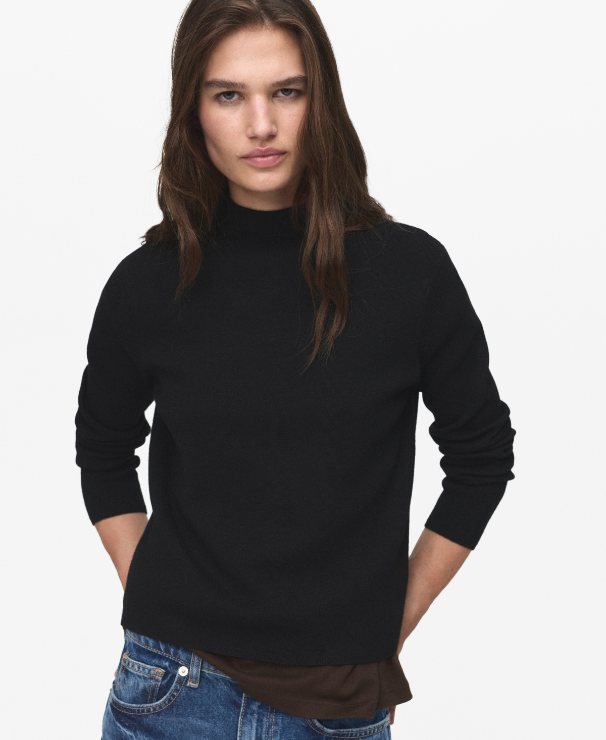 Click here for Mango Womens Perkins Neck Knitted Sweater - Black prices