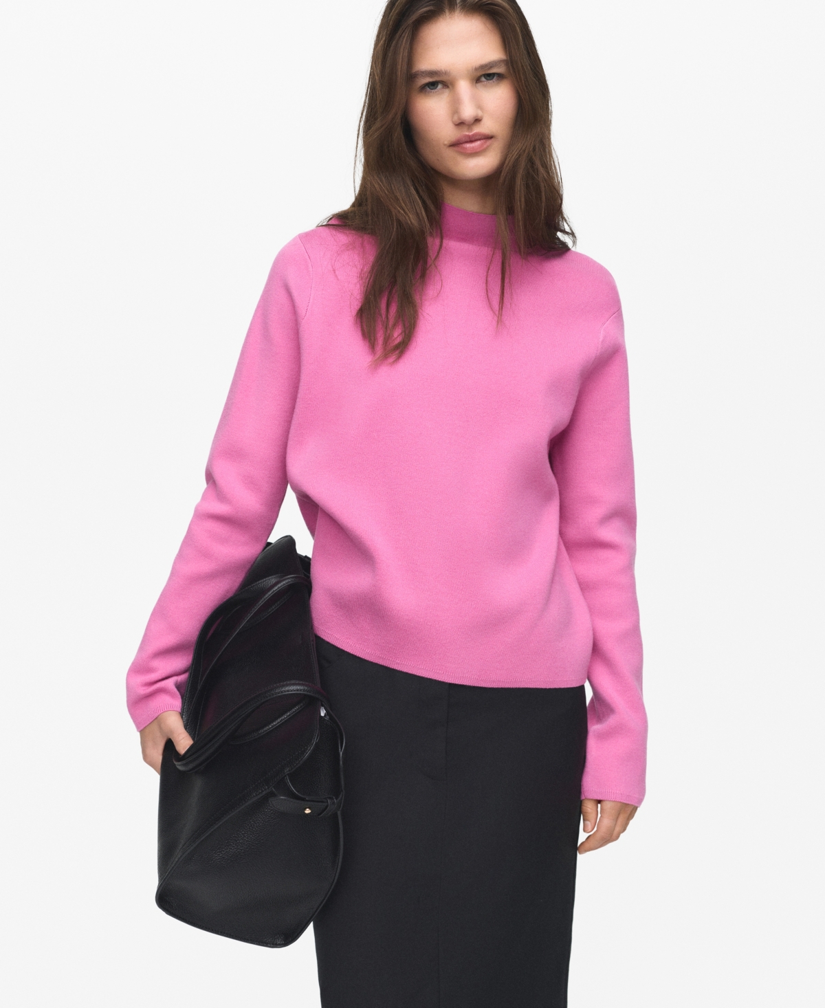 Click here for Mango Womens Perkins Neck Knitted Sweater - Fuchsi... prices