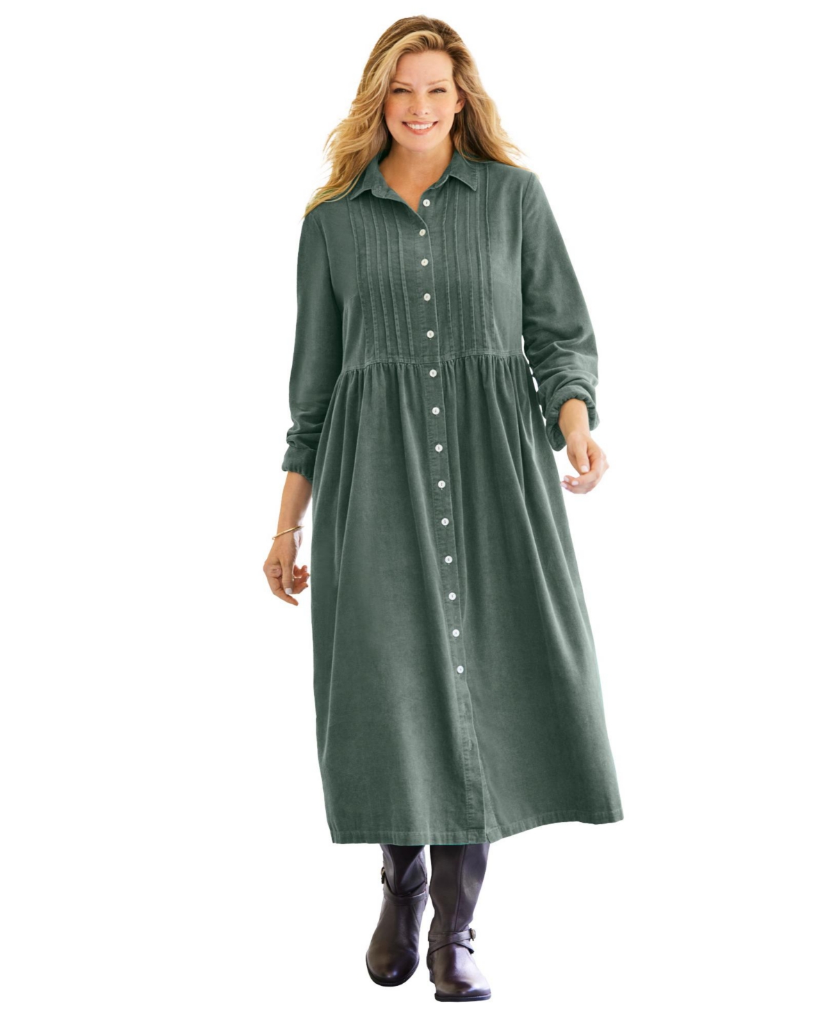 Click here for Woman Within Plus Size Button Front Corduroy Dress... prices