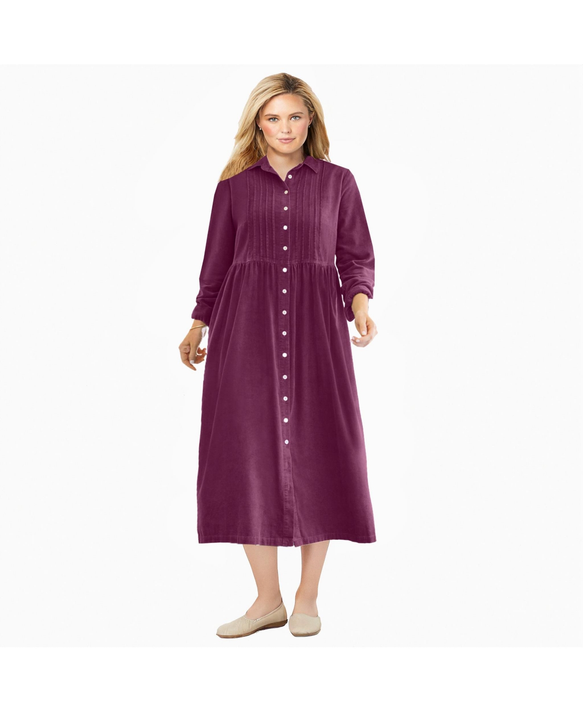 Click here for Woman Within Plus Size Button Front Corduroy Dress... prices