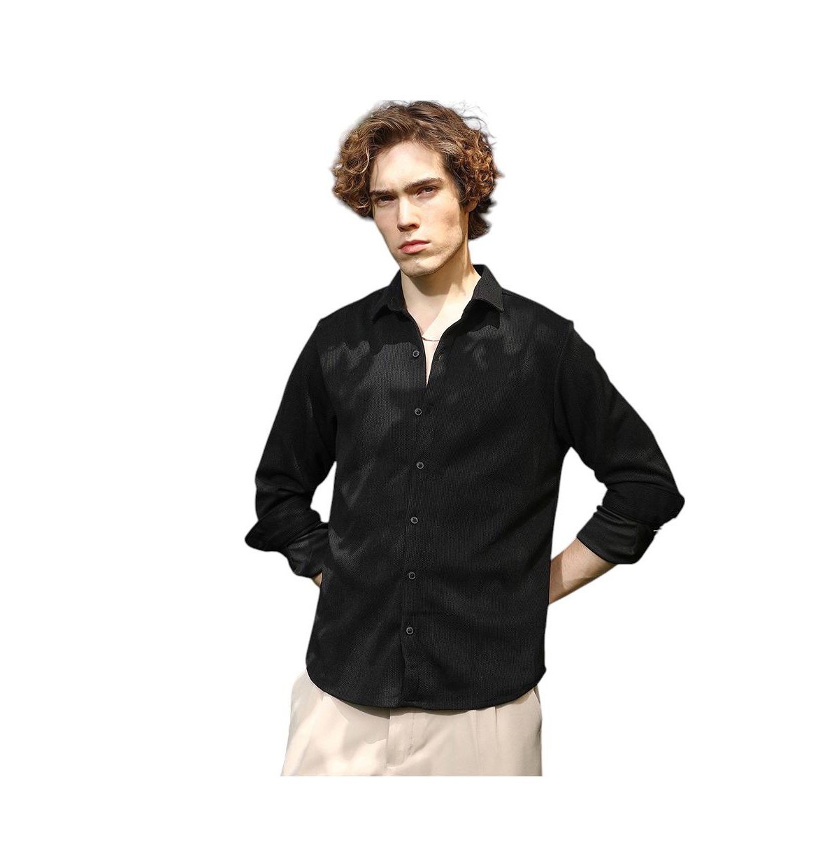 Click here for Campus Sutra Mens Solid Knit Shirt - Black prices
