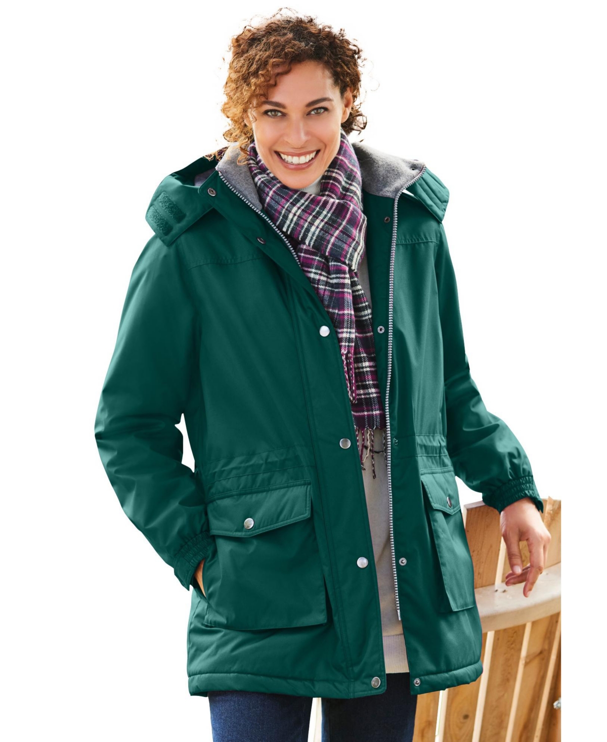 Click here for Woman Within Womens Within Microfiber Parka - Emer... prices
