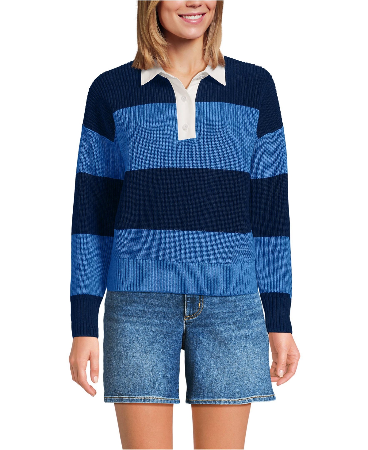 Click here for Lands End Womens Drifter Rugby with Woven Collar S... prices