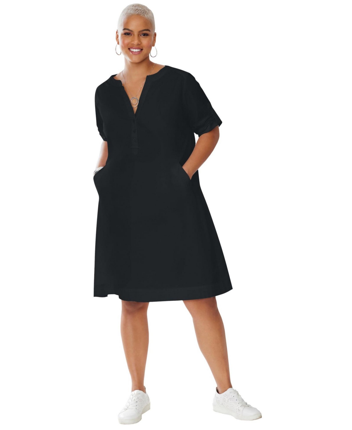 Click here for Woman Within Womens Within Y-Neckline Dress - Blac... prices