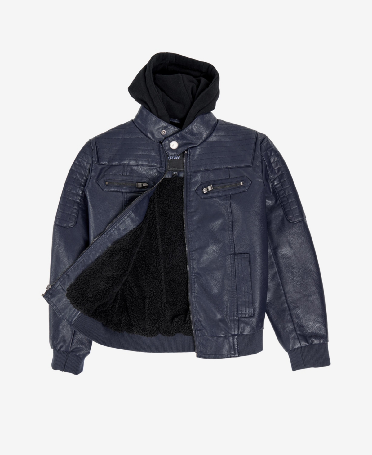 Click here for Xray Boys Lined Pu Jacket With Knit Hood - Navy prices