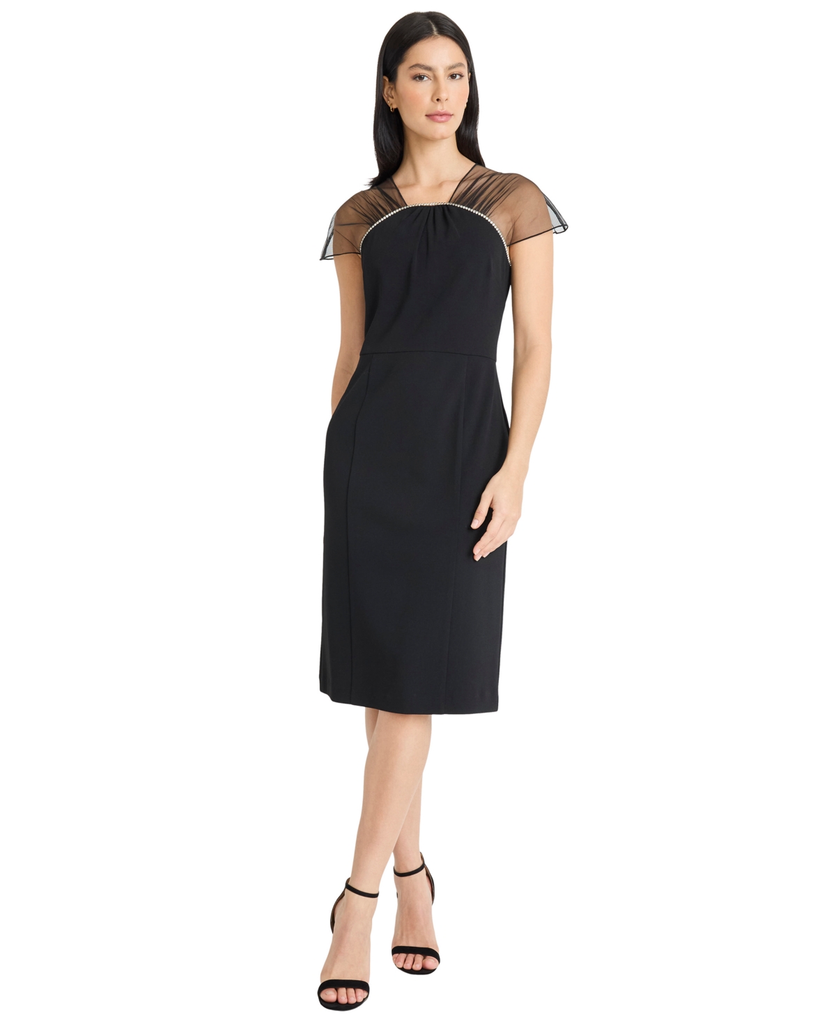 Click here for Maggy London Womens Mesh Shoulder Detail Midi Dres... prices