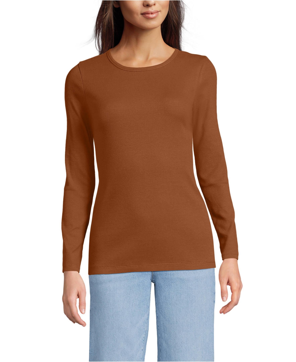 Click here for Lands End Womens Long Sleeve Micro Rib T-Shirt - R... prices