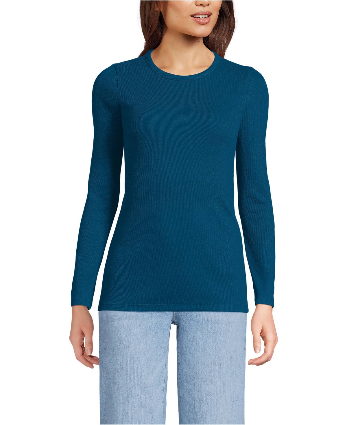 Click here for Lands End Womens Long Sleeve Micro Rib T-Shirt - B... prices