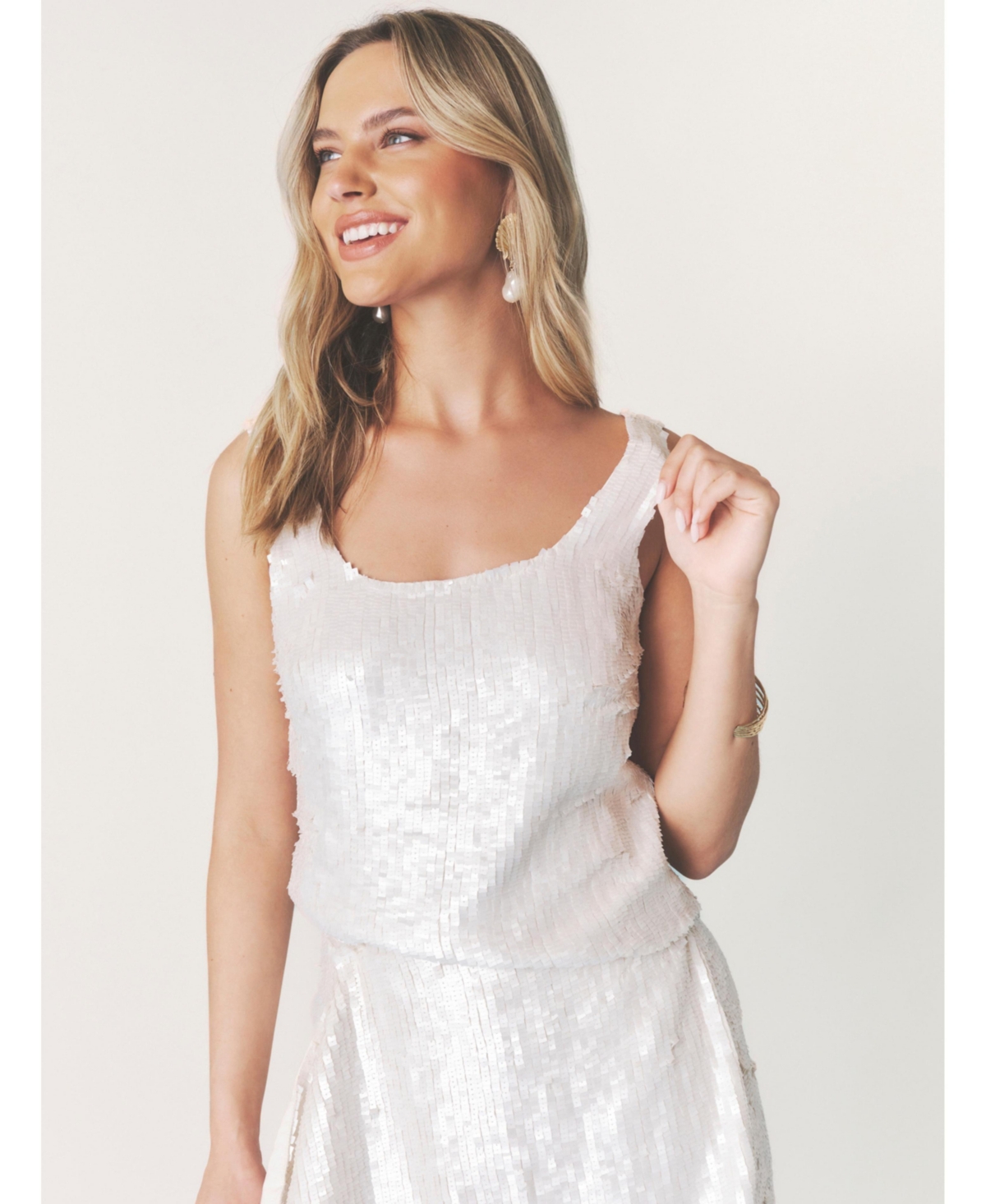 Click here for Six Stories Womens Alice Embellished Sequin Scoop... prices