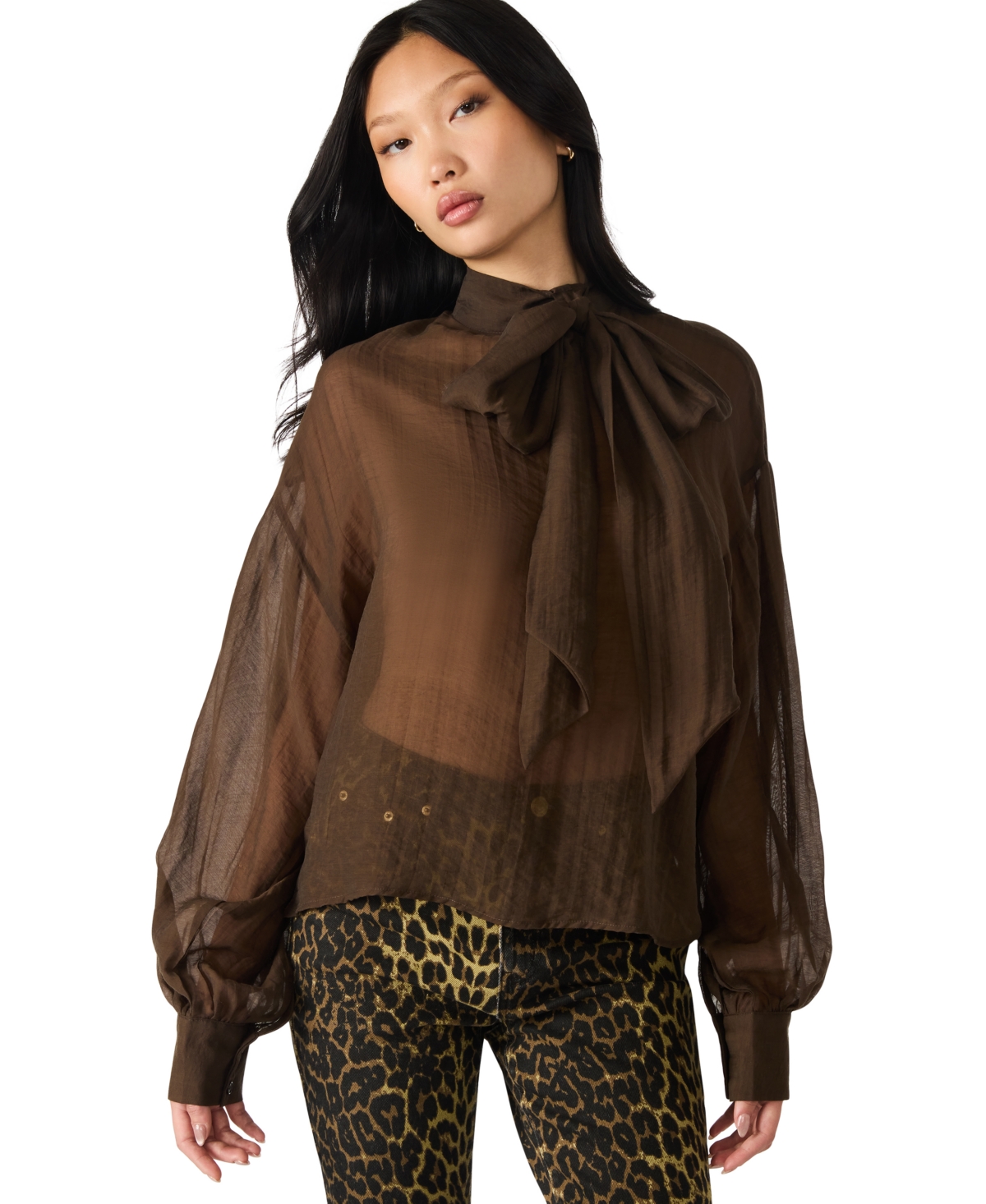 Click here for Steve Madden Womens Sutton Bow Tie Neck Top - Demi prices