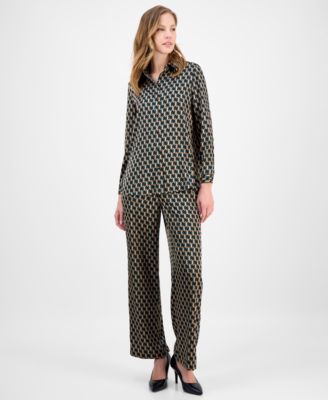 Click here for Anne Klein Womens Printed Blouse Wide Leg Pull On... prices
