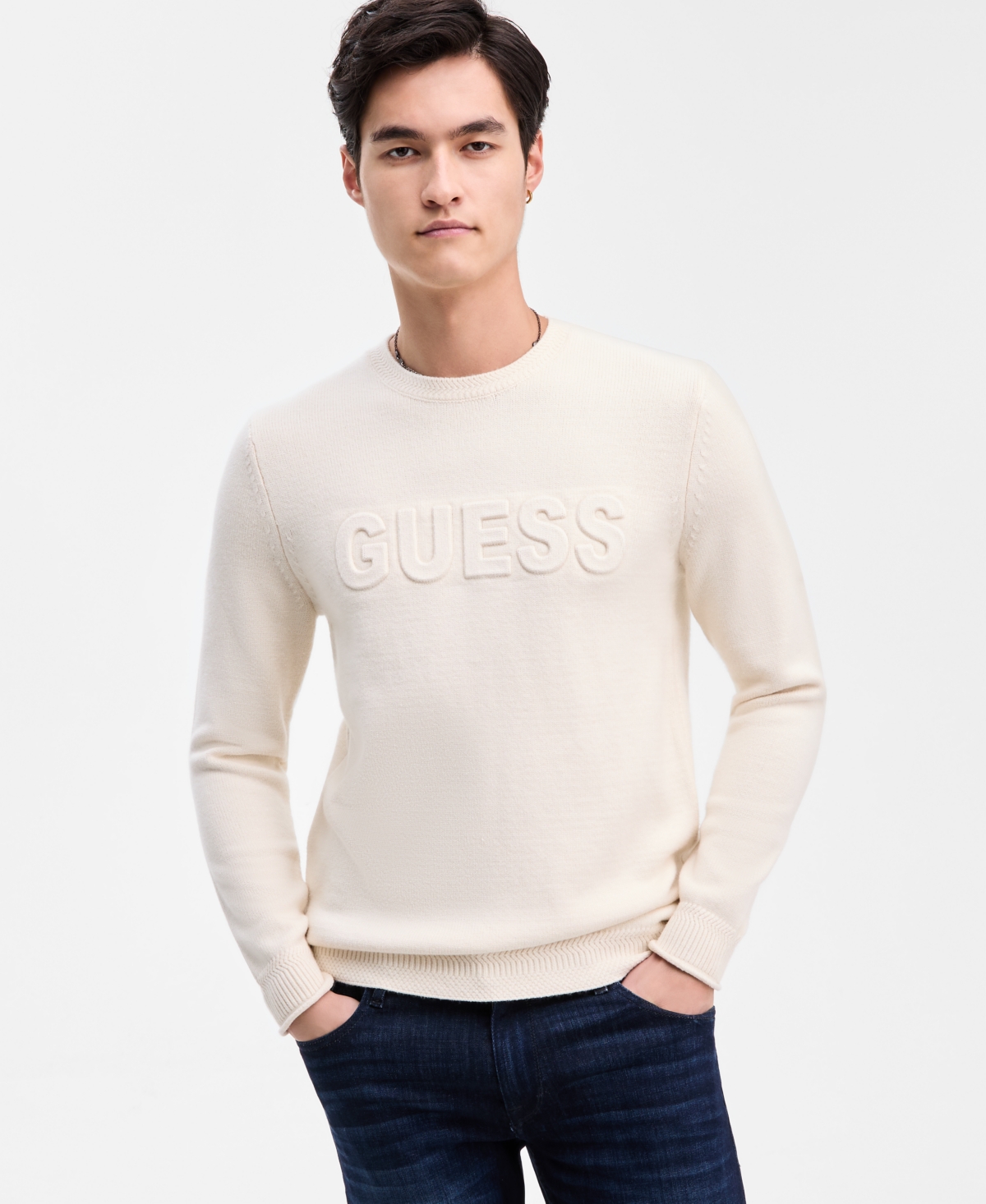 Click here for Guess Mens 3D Logo Crewneck Sweater - QUICKSAND prices