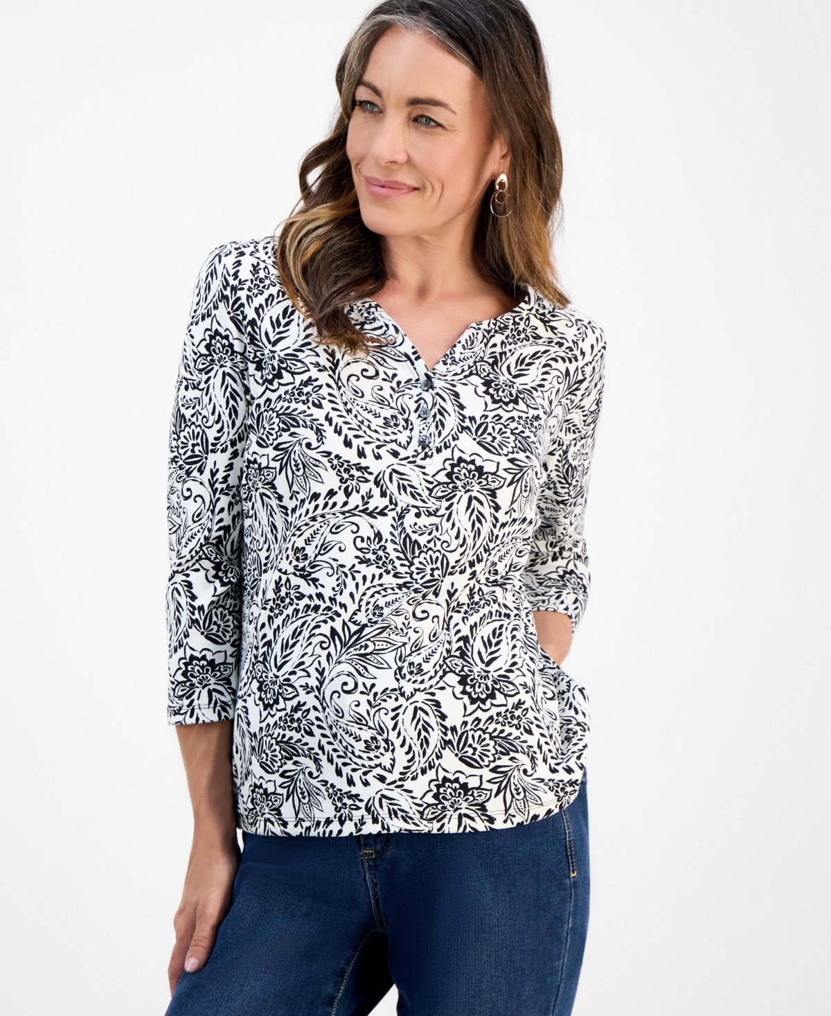 Click here for Style & Co Petite Paisley-Print Henley Top  Macys... prices