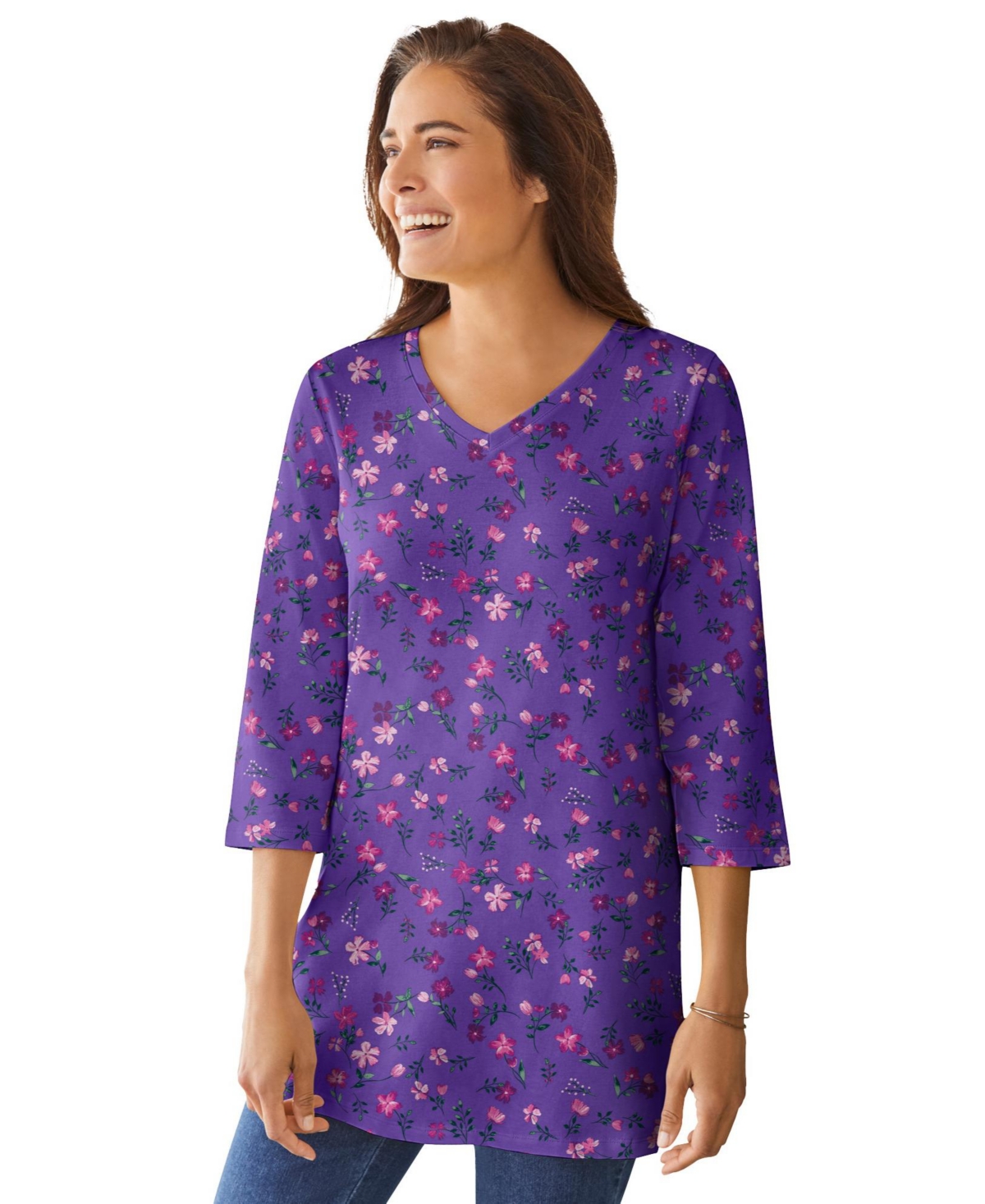 Click here for Woman Within Womens Within Perfect Printed Three-Q... prices