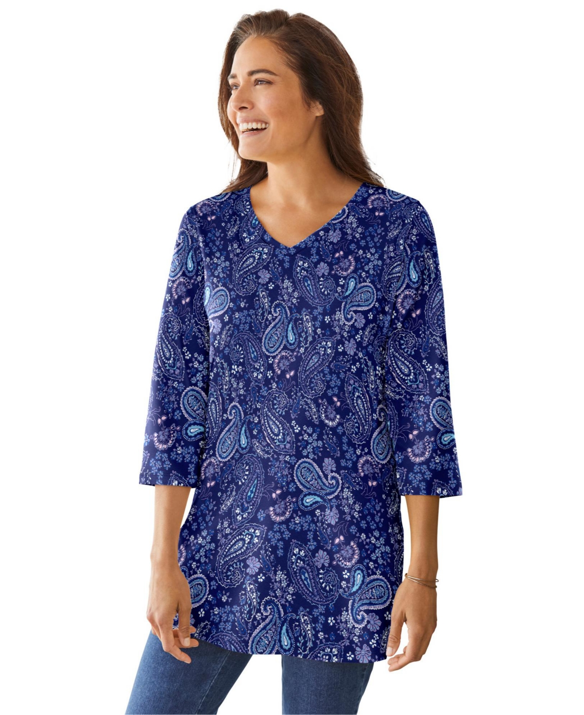 Click here for Woman Within Womens Within Perfect Printed Three-Q... prices
