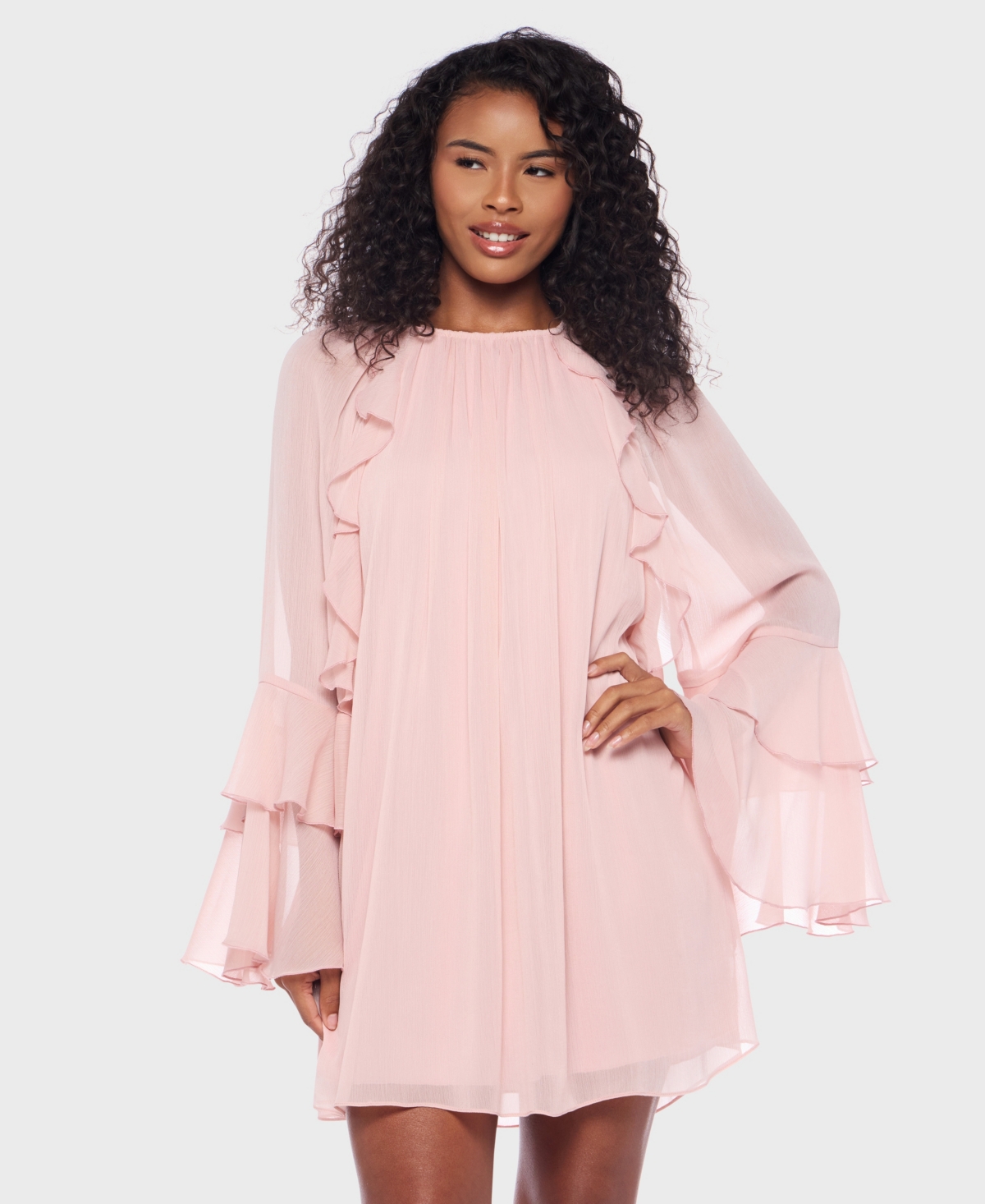 Click here for B Darlin Juniors Ruffled Chiffon Long-Sleeve Dress... prices