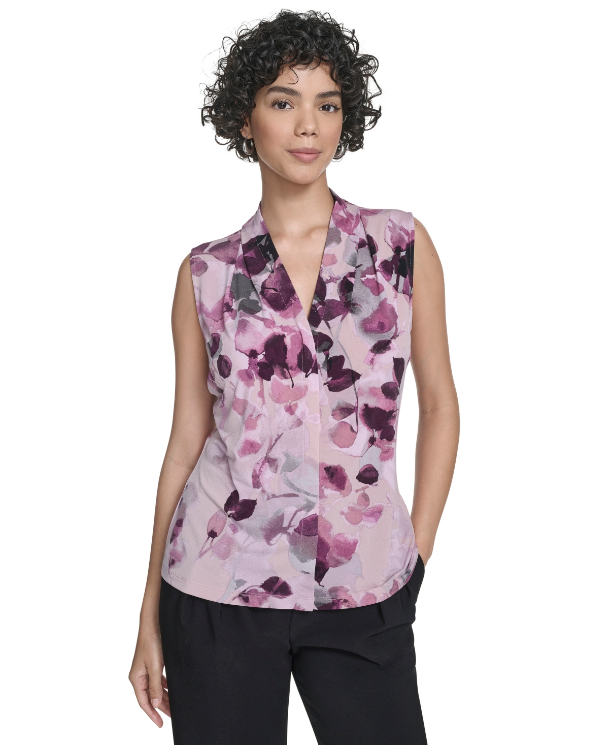 Click here for Calvin Klein Womens Sleeveless Printed V-Neck Top... prices
