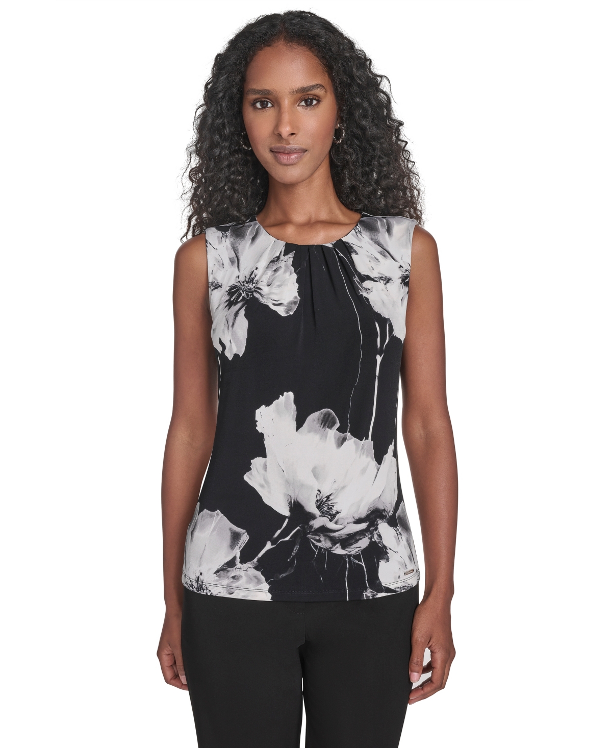 Click here for Calvin Klein Womens Sleeveless Pleated Crew Neck T... prices