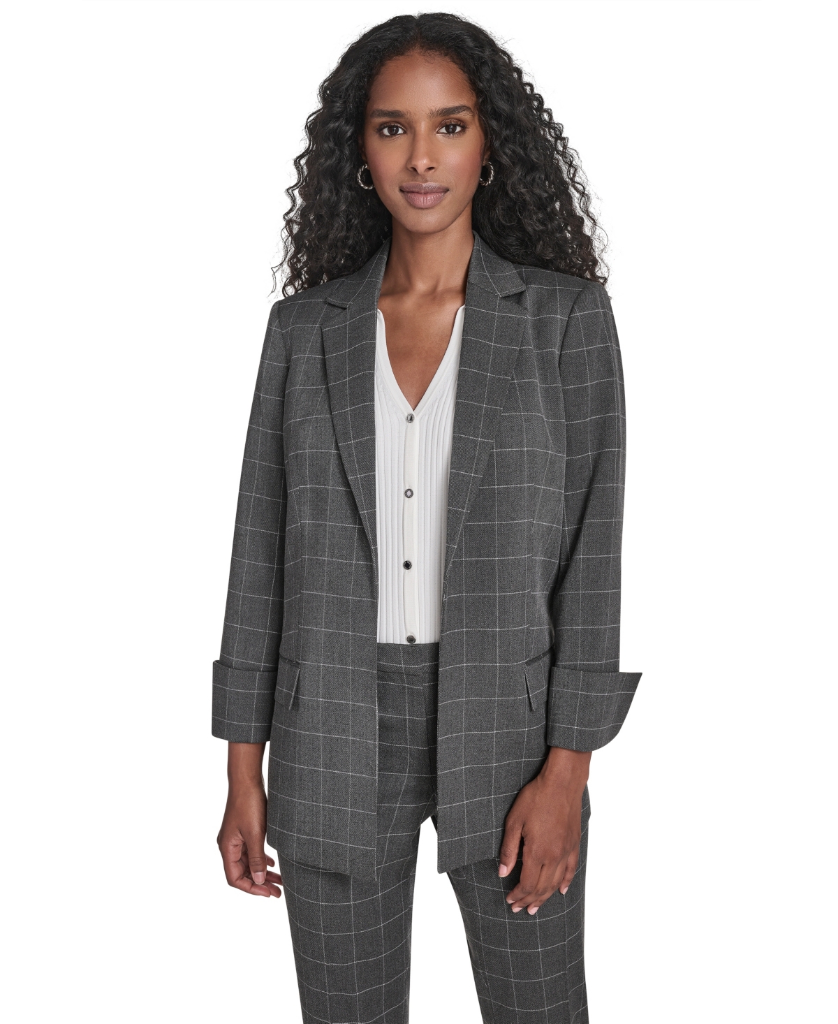 Click here for Calvin Klein Womens Windowpane Open Front Jacket -... prices