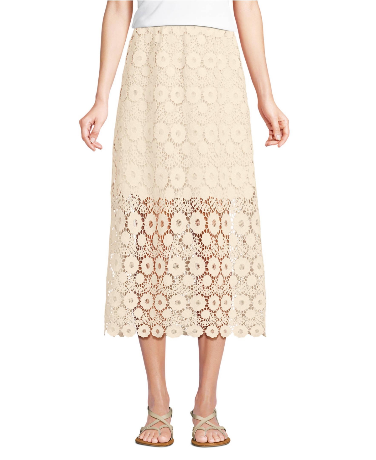 Click here for Lands End Womens Lace Overlay Midi Skirt - Ivory l... prices