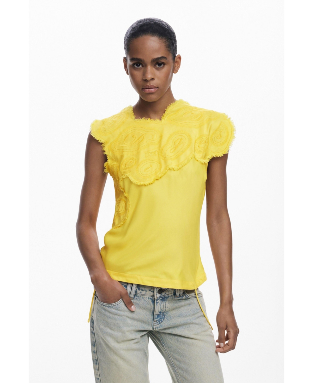 Click here for Desigual Womens Embroidered blouse - Yellow prices