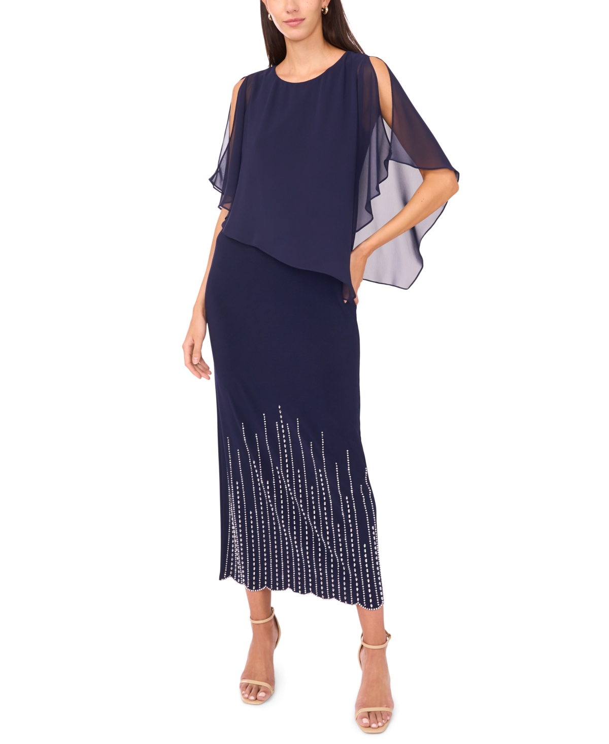 Click here for Msk Womens Cold Shoulder Overlay Maxi Dress - NAVY prices